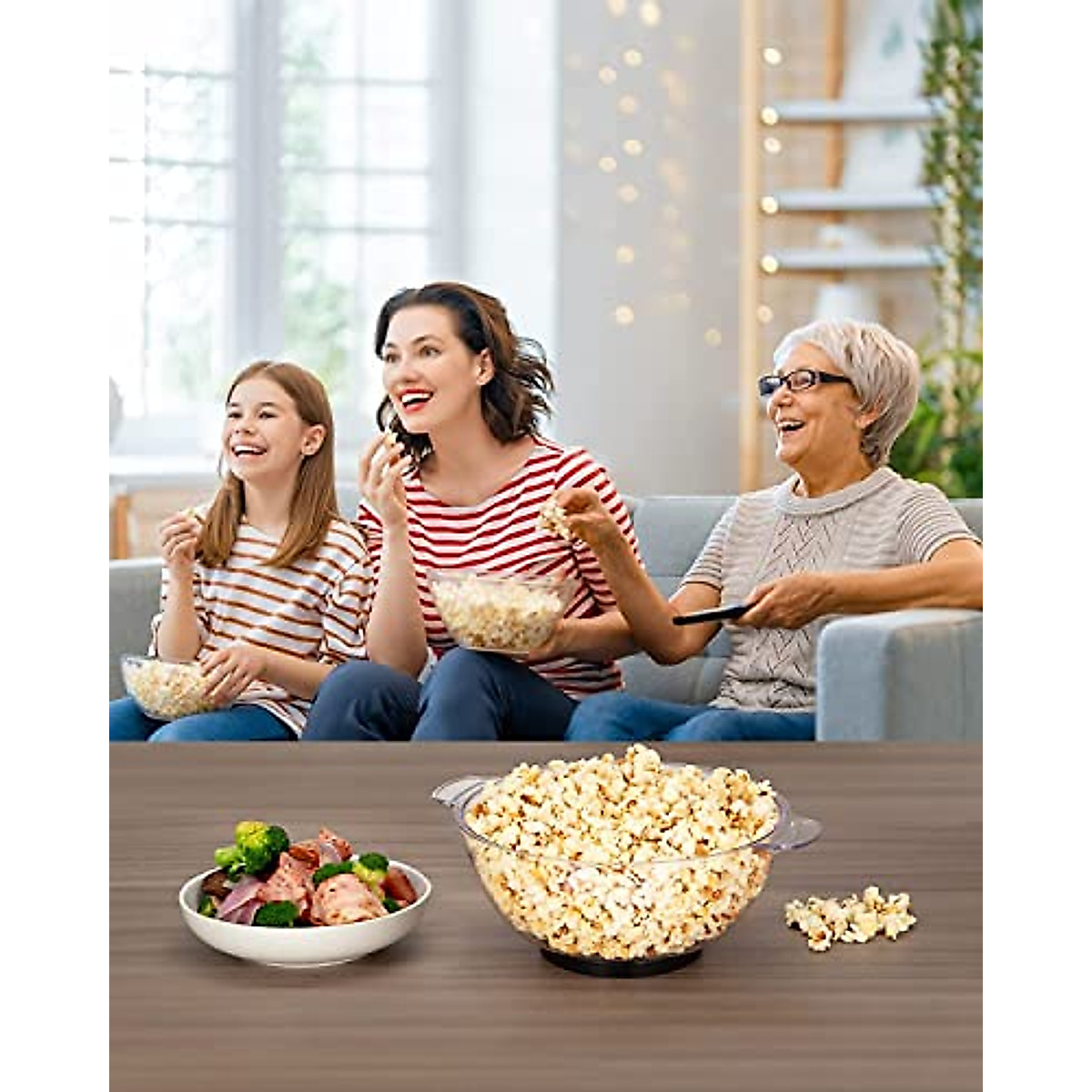 Kitchen Large Microwave Popcorn Maker, Hot-oil Popcorn Popper Maker with Nonstick Plate & Stirring Rod, Large Lid for Serving Bowl and Two Measuring Spoons, 16-Cup for Home Christmas Party Kids