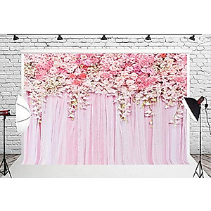 FiVan 7x5ft Pink Flower Backdrop Dessert Table Photo Booth Baby Shower Birthday Photography Background Floral Curtain DesignD-9354