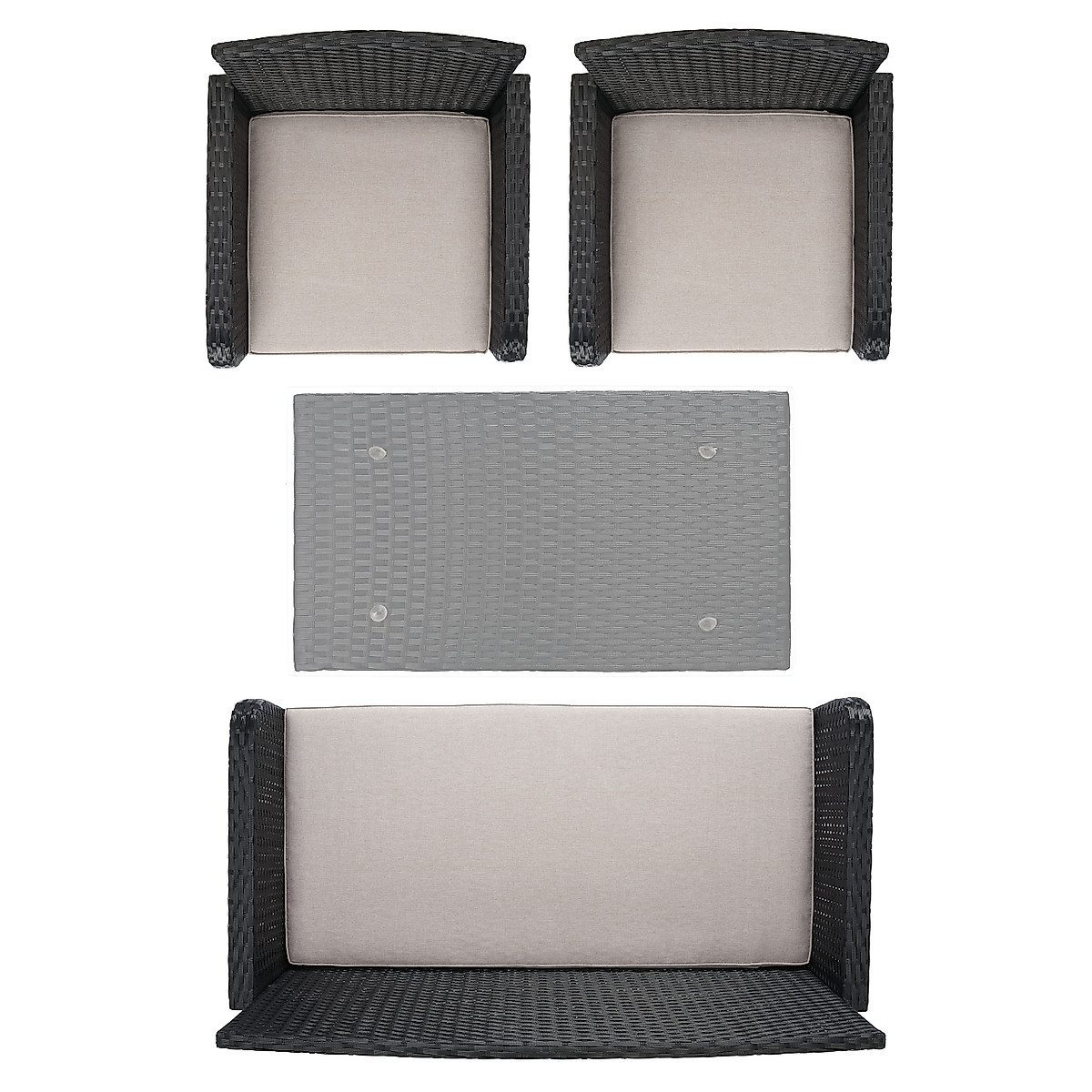 SAFAVIEH Outdoor Collection PAT7505 Conversation Set, Black/Light Grey