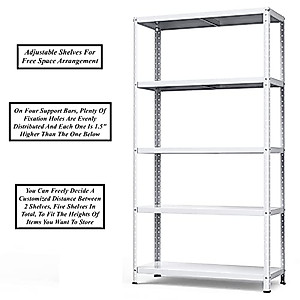 White 5-Tier Metal Shelving Unit Heavy Duty Garage Warehouse Storage Rack Workbench Strong Galvanized Metal Plates Adjustable Shelves Adjustable Layout Can Be Split Into 2 Small Utility Storage Racks