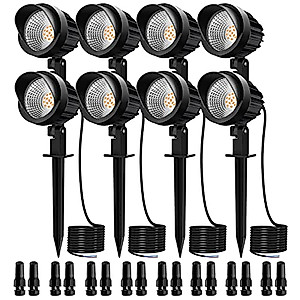 MEIKEE 7W LED Landscape Lights, DC/AC 12V/24V Low Voltage Landscape Lighting, IP66 Waterproof Warm White Landscape Spotlights, 800LM Outdoor Garden Pathway Yard Lights (8 Pack with Connectors)
