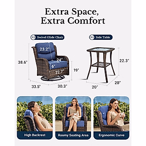 HILLGA Luxury High Back Outdoor Swivel Rocker Patio Chairs Set of 2, with 6-Inch Thick Cushions and Side Table, Ideal for Porch, Poolside, Deck, and Yard in Blue (PRO Version 2.0)