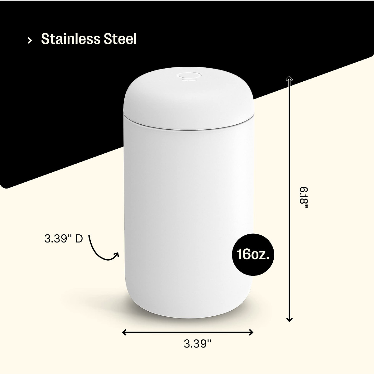Fellow 16 oz Carter Wide Travel Mug - Wide Mouth Vacuum-Insulated Stainless Steel - Tea and Coffee Tumbler - Travel Coffee Mug with Ceramic Interior - Matte White