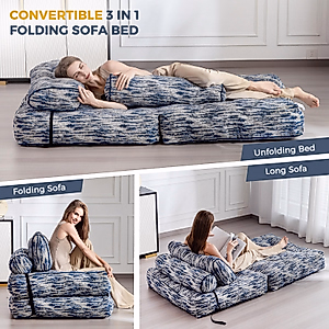 MAXYOYO Folding Sofa Bed, Convertible Sleeper Chair with Pillow, Soft Fold Out Chair Bed, Versatile Floor Sofa Lounge for Living Room Bedroom, Blue