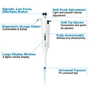 ONiLAB Lab Micropipette, Single Channel Pipette,Adjustable Volume Pipette, Micro Pipettes, High Precision Pipettor,Fully Autoclavable,0.5-10ul