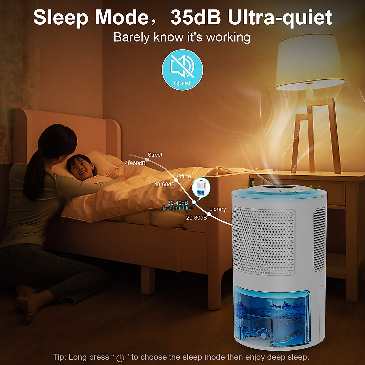 Large Dehumidifiers for Home - 68oz 2000ML Upgraded Humidity LCD Display Dehumidifiers for Basements Drain Hose, Quiet Portable Small Dehumidifier for Room Bedroom Bathroom Closet RV Control Panel