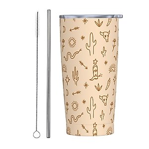 CHASOEA Western Tumbler 20oz Boho Western Stainless Steel Insulated Tumblers with Lid and Straw Beige Travel Coffee Mug Tea Wine Cups Water Bottle Western Gifts for Women