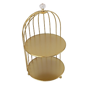 FTVOGUE Bird Cage Cosmetic Organizer,Cosmetic Rack Bird Cage Desktop Makeup Organizer Rack, Space Saving Iron Unique Makeup Display Rack for Home Bathroom, Gold (Double Layers)