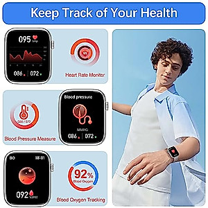 YoYoFit Smart Watch Fitness Tracker with Heart Rate Blood Oxygen Blood Pressure Sleep Monitor Step Calorie Counter Activity Health Trackers IP68 Waterproof for Android Phones iPhone Women Men, Grey