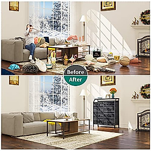 YITAHOME Fabric Dresser with 8 Drawers, Furniture Storage Tower Cabinet, Dresser for Bedroom, Living Room, Hallway, Closet, Sturdy Steel Frame, Wooden Top, Easy Pull Fabric Bins, Black Wood Grain