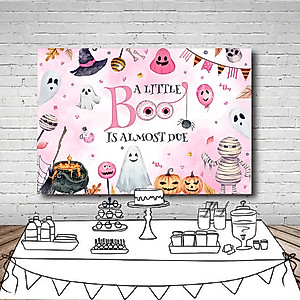 MEHOFOND 7x5ft Halloween Baby Shower Backdrop for Girls A Little Boo Is Almost Due Pumpkin Pink Watercolor Photography Background Halloween Baby Shower Party Banner Supplies Photo Booth Studio