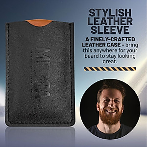 Wooden Beard Comb With Leather Case - Handcrafted Solid Beechwood Beard, Mustache and Head Hair Pocket Combs for Men Dual Action Fine & Coarse Teeth Perfect for Conditioner Oils and Beard Balms