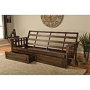 Pemberly Row Wood Futon Frame with Storage in Rustic Walnut Brown