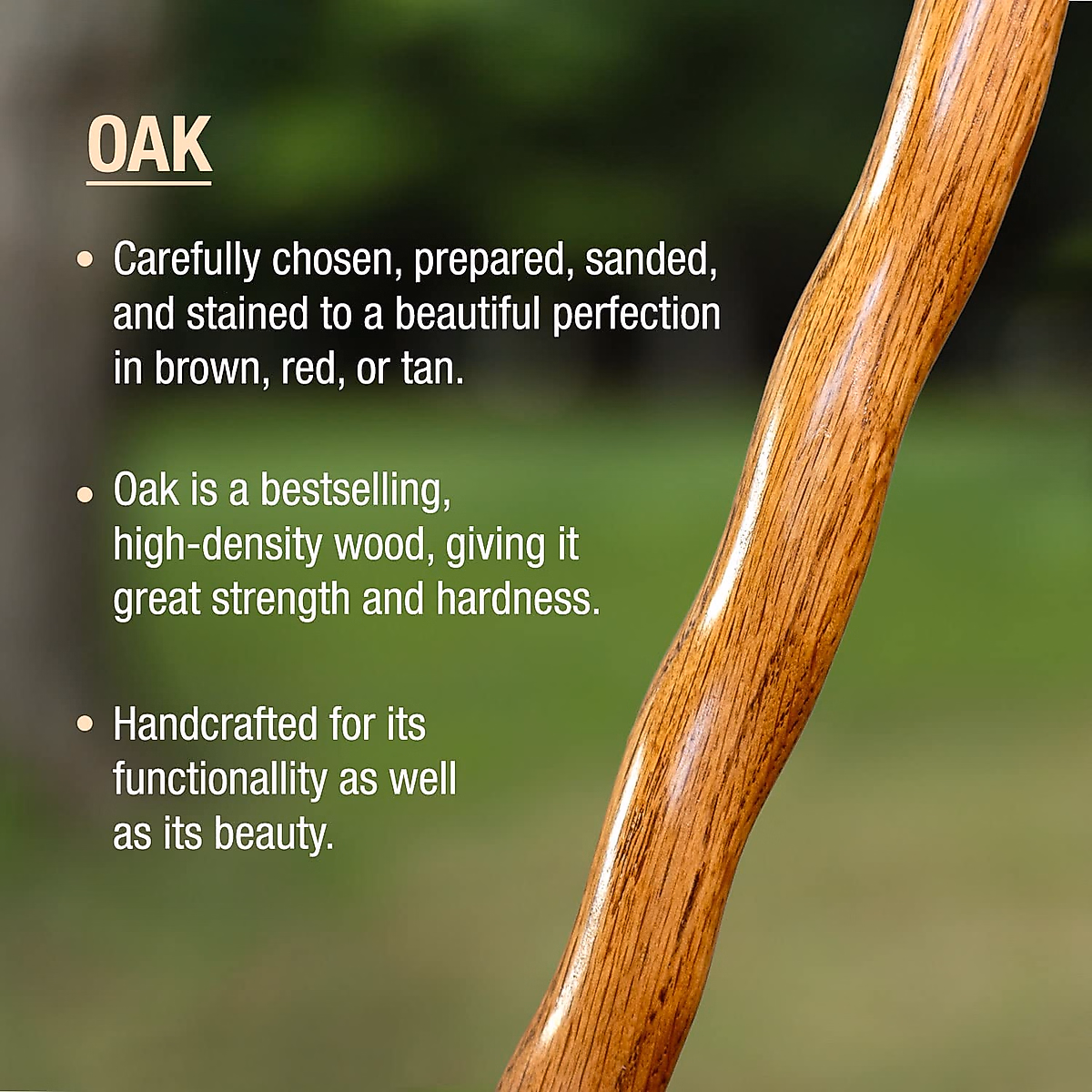 Brazos Handcrafted Wood Walking Stick, Twisted Oak, Ergonomic Style Handle, for Men & Women, Made in the USA, Tan, 48"