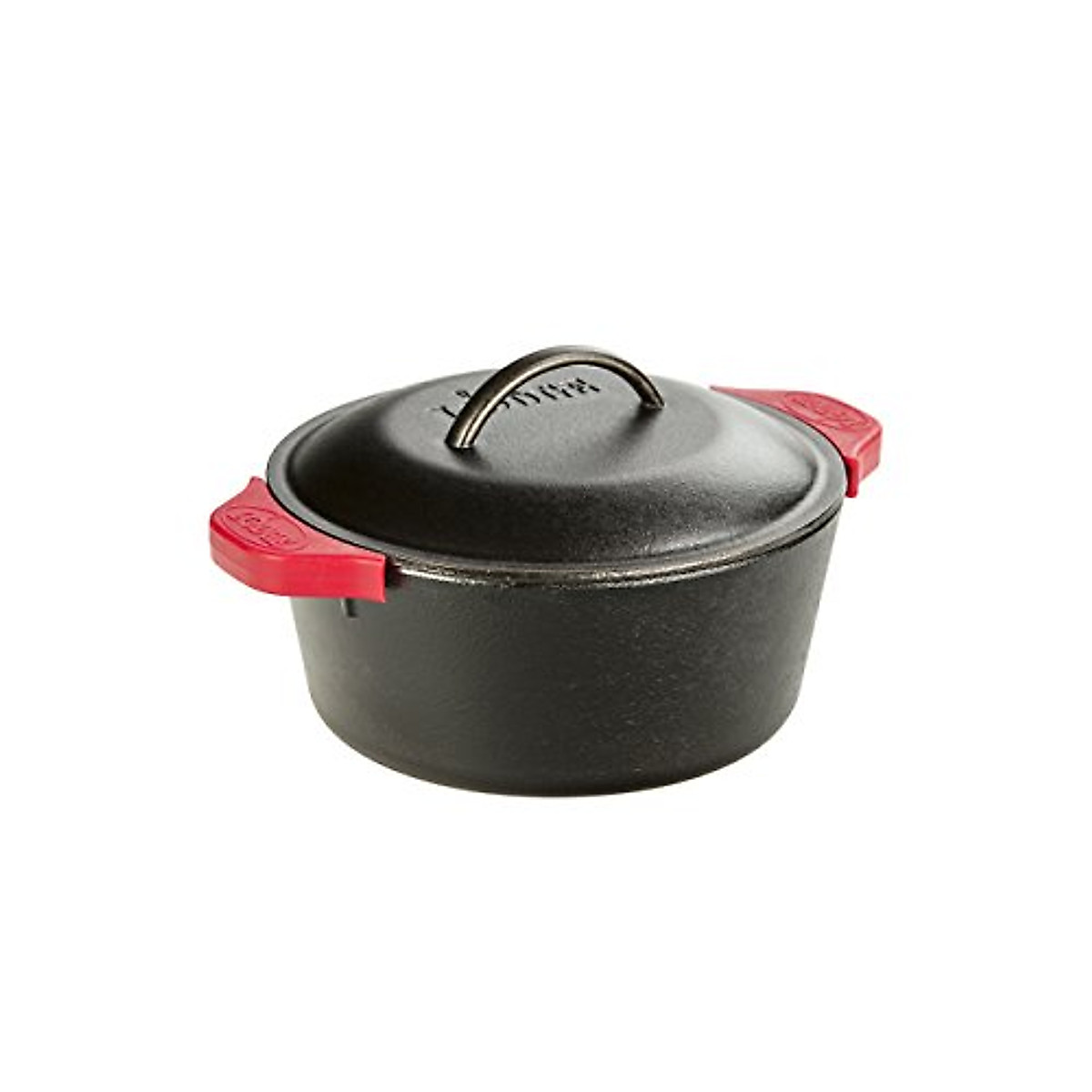 Lodge L8DOL3HH41PLT Cast Iron Dutch Oven with Handle Holders, 5 quart, Black/Red