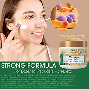 Manuka Honey Cream - Eczema Honey Cream - Moisturizer Lotion Treatment for Eczema & Psoriasis - Ultra Soothing Relief - Face & Body Care, Itchy Dry Skin Rash Healing Ointment for Adults & Kids 4oz