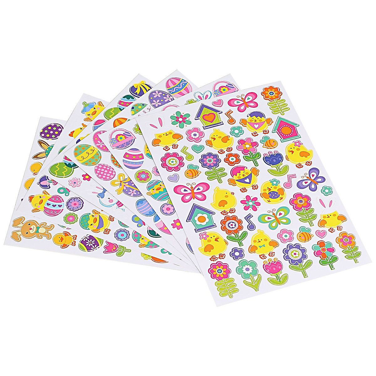 Naler Easter Stickers Sheet Assorted Easter Bunny Stickers for Easter Party Favor DIY Craft Art Making Decoration, 6-Pack, 300+pcs