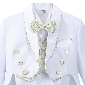 Dressy Daisy Baby Boys Classic Tuxedo White Suit 5 Pcs Set Formal Dress Wear Wedding Outfit with Jacquard Vest Size 18-24 Months