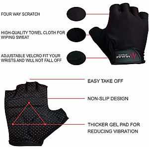 Half Finger Cycling Gloves Bike Gloves Bicycle Gel Padded Fingerless Cycle Gloves (Black, Small