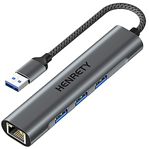 USB to Ethernet Adapter, 4-in-1 Portable Data Hub USB Splitter USB 3.0 Expander with RJ45 Gigabit Ethernet LAN Network Adapter Support Windows 10,8.1,Mac OS, Surface Pro,Linux,Chromebook and More