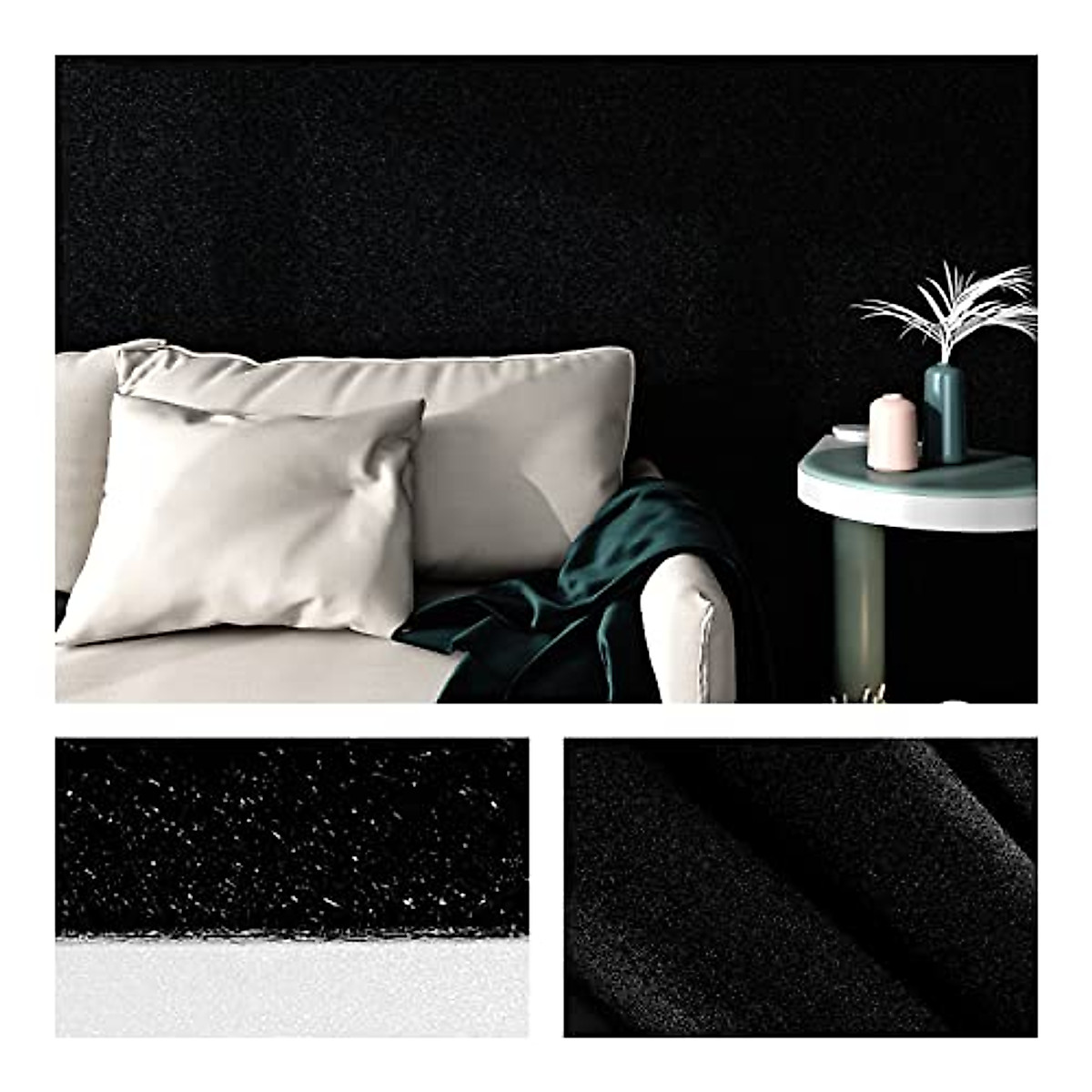 FunStick Self Adhesive Felt Fabric for Crafts 15.8"x78.8" Black Velvet Fabric Roll Soft Velvet Drawer Liners for Dresser Jewelry Box Black Felt Sheets Black Peel and Stick Wallpaper for Cabinets Shelf