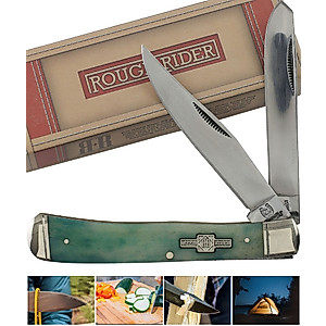 Turquoise Smooth Bone Trapper Pocket Knife Rr1253 2 Open Folding Blades Outdoor Survival Hunting Knife for Camping by Survival Steel