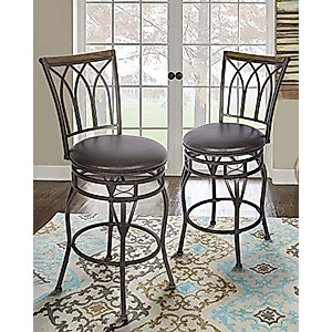 KATDANS Swivel Bar Stools Set of 2, 24-29 Inch Adjustable Seat Height Bar Stool with Back, Brown Leather Kitchen Island Stools for Pub, Bistro, Restaurant, Brown Seat-Black Metal Frame, KS902P