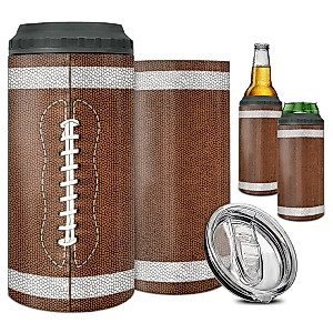 winorax Football Tumbler 4-in-1 Can Cooler Football Stainless Steel Insulated Tumblers Coffee Travel Mug Cup With Lid Gift Tumblers For Men Women Sports Gifts For Players Fan Coach Lovers