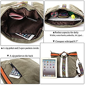 Women Canvas Crossbody Bag Shoulder Bag, Vintage Heavy-duty Tote Handbag (Grass Green)