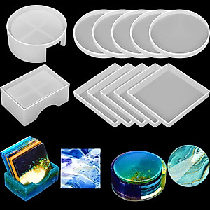 12 Pcs Resin Molds Set Silicone Epoxy Coaster Mold Storage Box Mold in Rectangle Round Silicone Casting Mold for Halloween DIY Art Craft Cup Mat