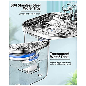 Cat Water Fountain, 68oz/2L 304 Stainless Steel Cats Fountain Water Bowl, Quiet Electric Automatic Pet Water Dispenser with 3 Filters, Pet Drinking Fountains for Cats, Small Dog, Multiple Pets