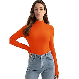 YumiDay Mock Turtleneck Base Layer Women(Orange,XL)