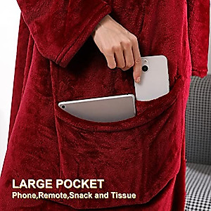 BALWYN TV Blanket with Sleeves Microfibre Foot Pocket Sleeves Fleece, 170 x 200 cm (Red)