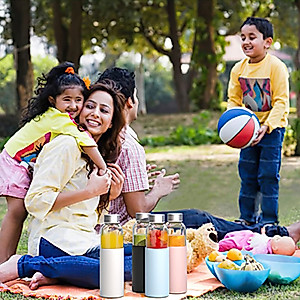 Sursip 18 oz Glass Water Bottles with Lids, Juice Bottles, Leak Proof Reusable Drinking Glass Juicing Bottles with Stainless Steel Lid and Silicone Sleeves, BPA Free, Set of 6（Small autumn）