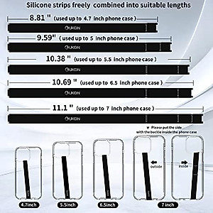 UKON Silicone Phone Grip,2022 Upgrade 2 PCS Phone Strap Reusable Hand Finger Holder with Three Short Silicone Strips DIY Combination to Fit 4.7"-7" Most Smart Phone Case (Black+Purple)