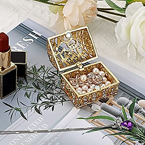 ELLDOO Crystal Treasure Chest Box Floral Engraved Jewelry Box Wedding Box Keepsake Box Ring Earring Small Trinket Storage Organizer Box for Girls Women Wedding Brithday Gift, Gold