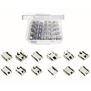 BYTCEW 60 Pcs Micro USB Sockets Jack Female Plug Connector for Phone, Solder Dip SMD SMT USB Repair Replacement Adapter Assortment Set (12 Types)