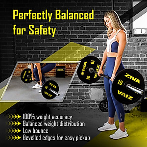 ZIVA Rubber Bumper Weight Plate - One Piece 10 lbs. Strength Training Plate - Fits 2” Olympic Bars - Precision-Calibrated Iron Weight, Ultra Durable Premium Virgin Rubber Coating - Low Bounce (10)