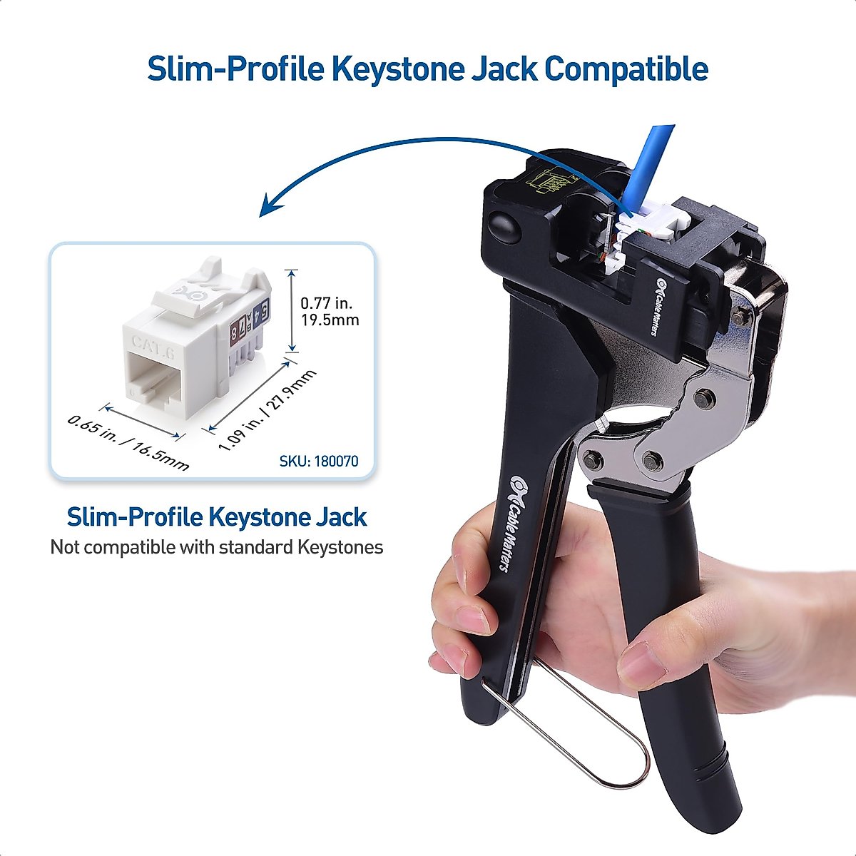 Cable Matters Crimp Tool for Cable Matters Cat 6 90-Degree RJ45 Slim-Profile Keystone Jacks with Model 180070 (Not compatible with Model 180005 Series Keystones)