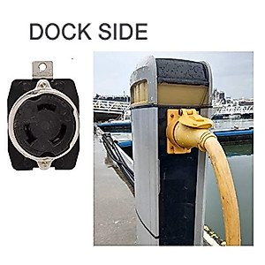 Marvine Cable Shore Power Cord Adapter 1.5FT Dogbone 125V 50 Amp NEMA SS1-50P Twist Lock to NEMA 5-15R 125V 15 Amp Female Household Appliance STW AWG10/3 Pigtail with LED Power Indicator