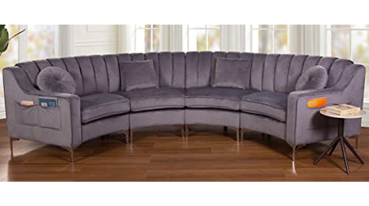 Cozy Grey Curved Sectional Sofa for Living Room