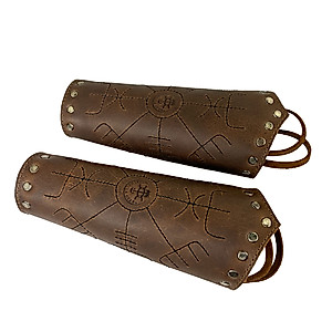 Valhalla Gear, Viking Bracer (2 Pack) Handmade from Full Grain Leather - Viking Style Hand Protector for Archery, Medieval Armband, Durable Wrist Guard with Adjustable Straps - Bourbon Brown