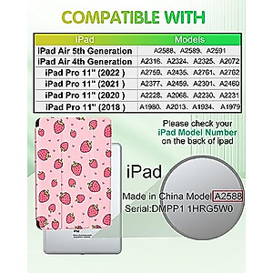 Uppuppy for iPad Air 5th/4th Generation Case 10.9, for iPad Pro 11 Inch Case Girls Cute Kids Women Folio Cover Pencil Holder Strawberry Design Girly Kawaii for Apple iPad Air 5/4 (2022/2020)/Pro 11"