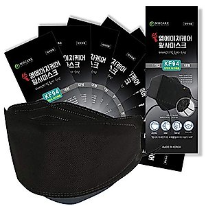 [PACK OF 10] MH CARE KOREAN BLACK Premium Disposable KF94 Face Masks Adult 3-Layer Filters Breathable Comfortable Protection, Protective Nose Mouth Covering Dust Mask Made in Korea