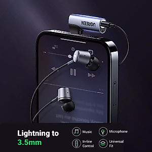 UGREEN Headphone Adapter for iPhone Lightning to 3.5mm Jack MFi TRRS Aux Earphone Stereo Audio Mic Converter Mini Dongle Compatible with iPhone 14 13 Pro Max 12 11 XR XS SE 2022, iPad, Headset, Car