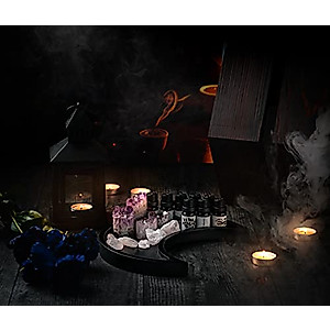 Moon Tray Crystal Holder Display - Black Wooden Crystal Tray for Stones, Healing Crystals Storage and Organizer - Crescent Gothic Witchy Coffin Spiritual Decor - Essential Oil Holder - Jewelry Dish