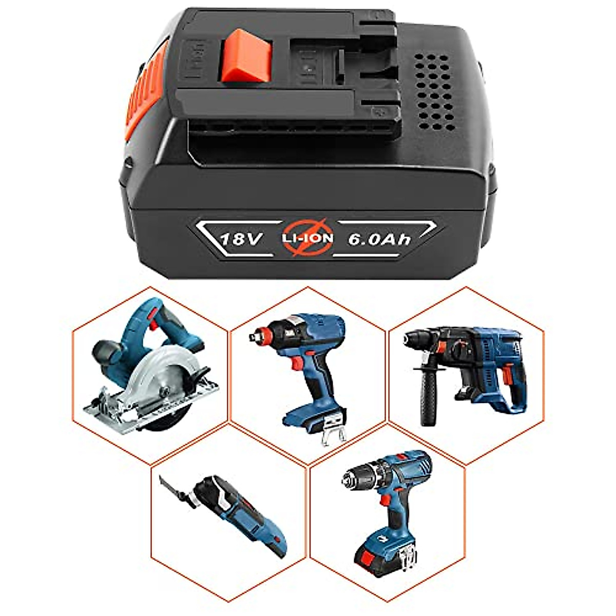 ARyee 18V 6.0Ah Bosch BAT620 Battery Replacement Bosch Cordless Power Tools BAT609 BAT610 BAT610G BAT612 BAT618 BAT618G BAT619G