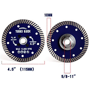 XMIS 4.5" Diamond Saw Blade Granite Blade with 5/8"-11 Flange for Cutting Porcelain Tile Granite Marble (4.5"-Flange)