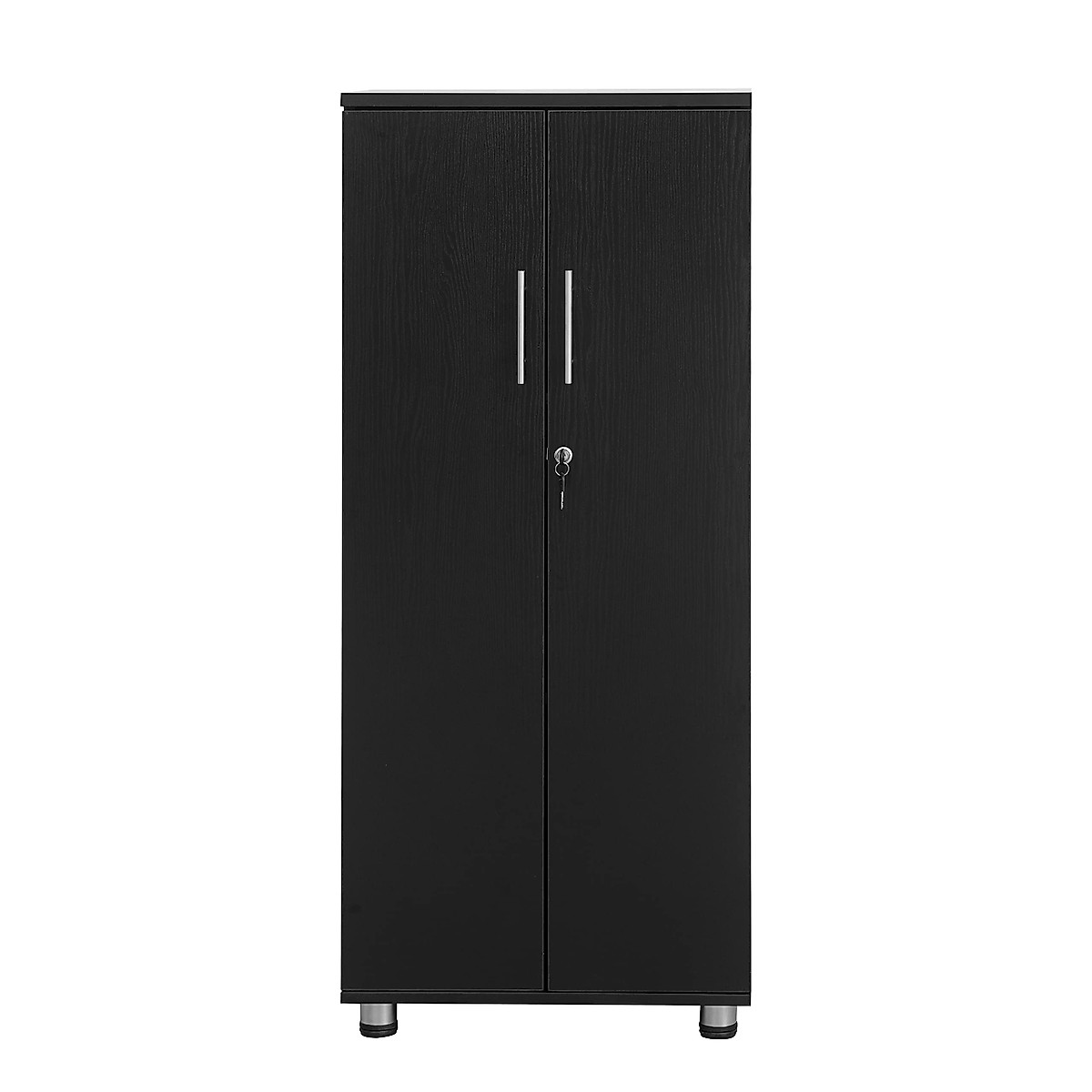 MMT Furniture Two Door Locking Storage Cabinet for Office, Pantry, Home, Office, Kitchen, Garage - File Organizer Cupboard - Wooden Filing Cabinet Unit - Free Standing Three Shelves Bookcase