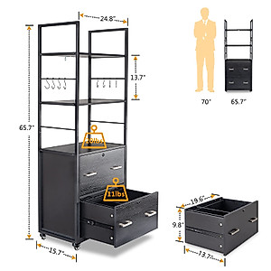 VINGLI 65.7" H 2 Drawer File Cabinet with Lock, Freestanding/Rolling File Cabinets for Home Office, Wood Black File Cabinet with Shelves Compatible with Both Letter and Legal Size Folders